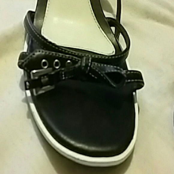 Fiona | Shoes | Fioni Womens Sandals Heels Black Straps Black And White ...